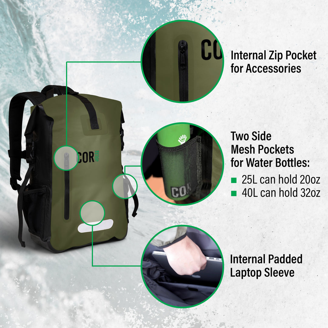 25L Waterproof Dry Backpack – COR Surf